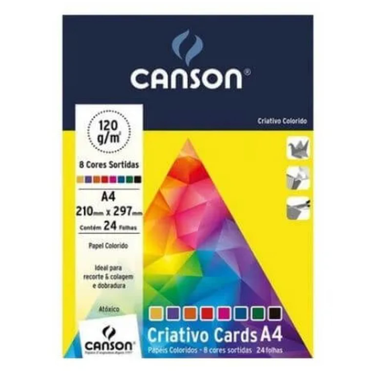 Bloco Folhas de papel Criativo Cards 120g A-4 8 cores 24Fls Canson ...